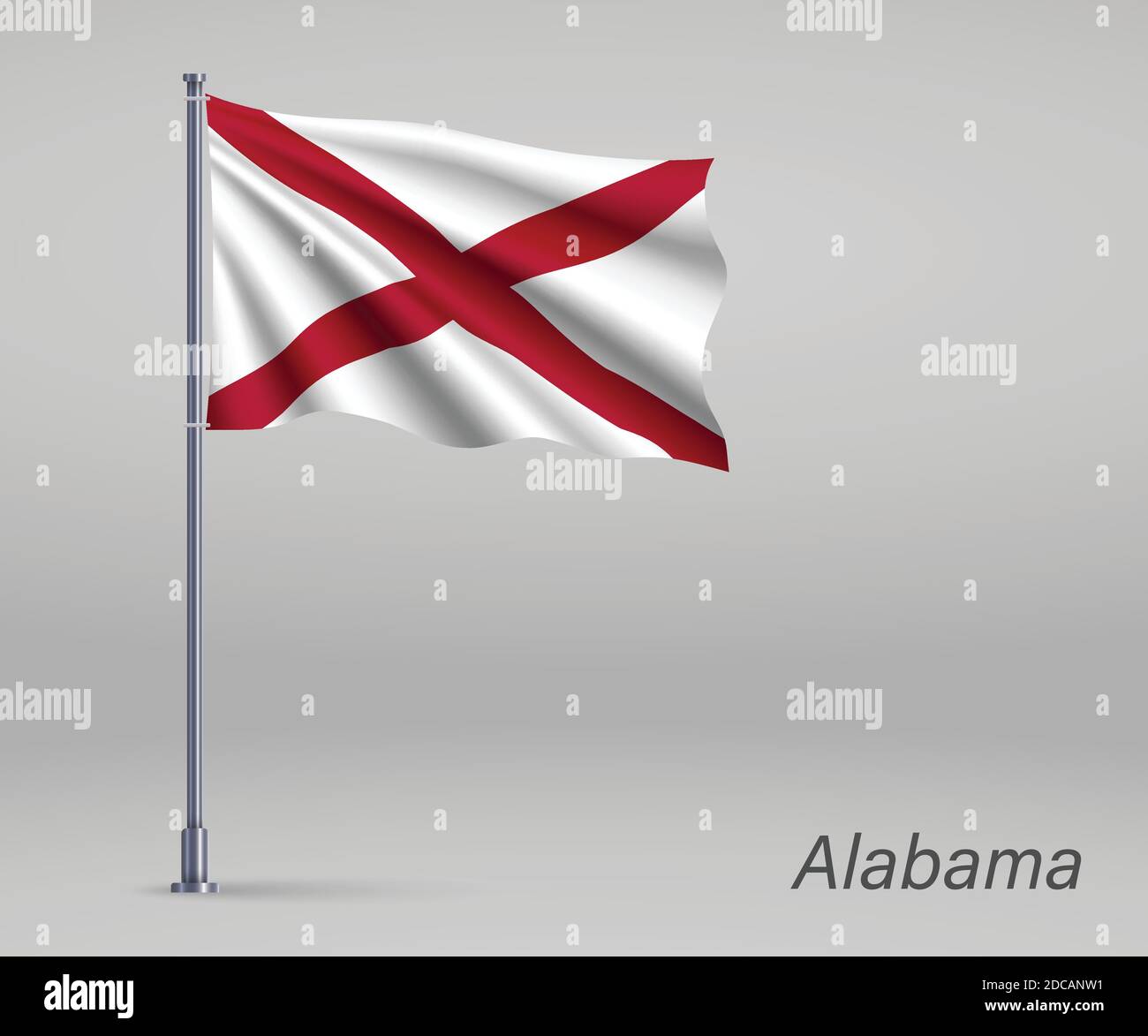 Waving flag of Alabama - state of United States on flagpole. Template ...
