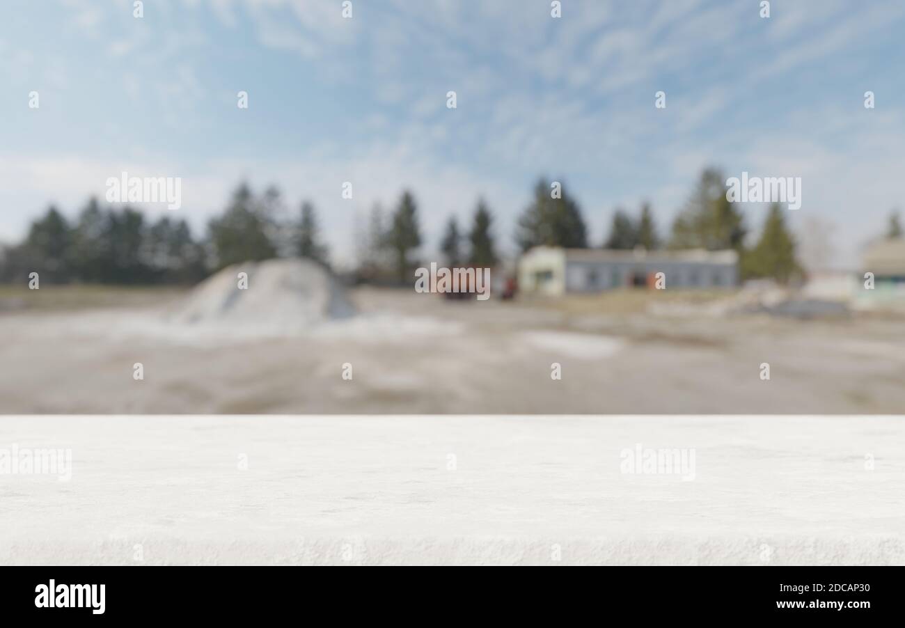 White concrete Table Top with plant background. Industrial landscape ...
