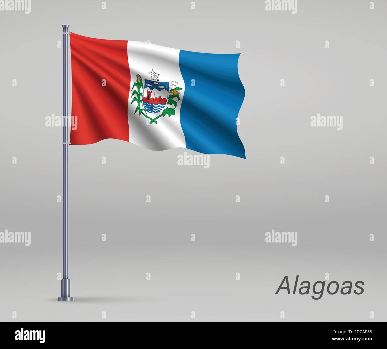 Waving flag of Alagoas - state of Brazil on flagpole. Template for ...