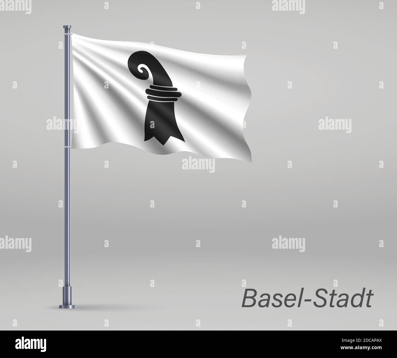 Waving flag of Basel-Stadt - canton of Switzerland on flagpole ...