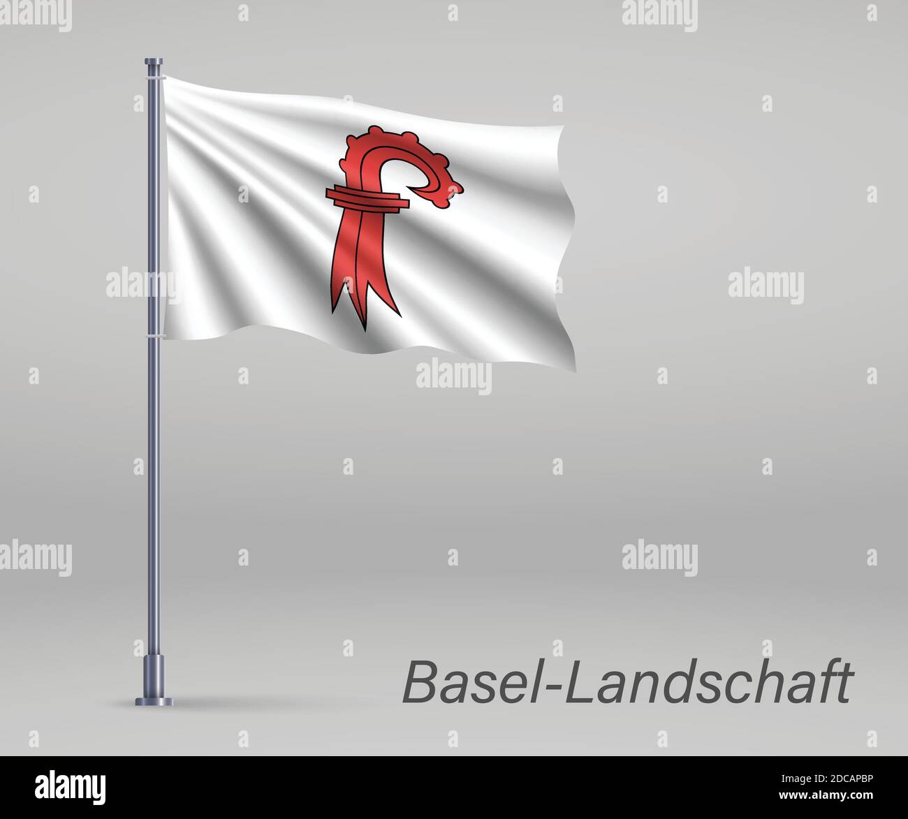 Waving flag of Basel-Landschaft - canton of Switzerland on flagpole ...