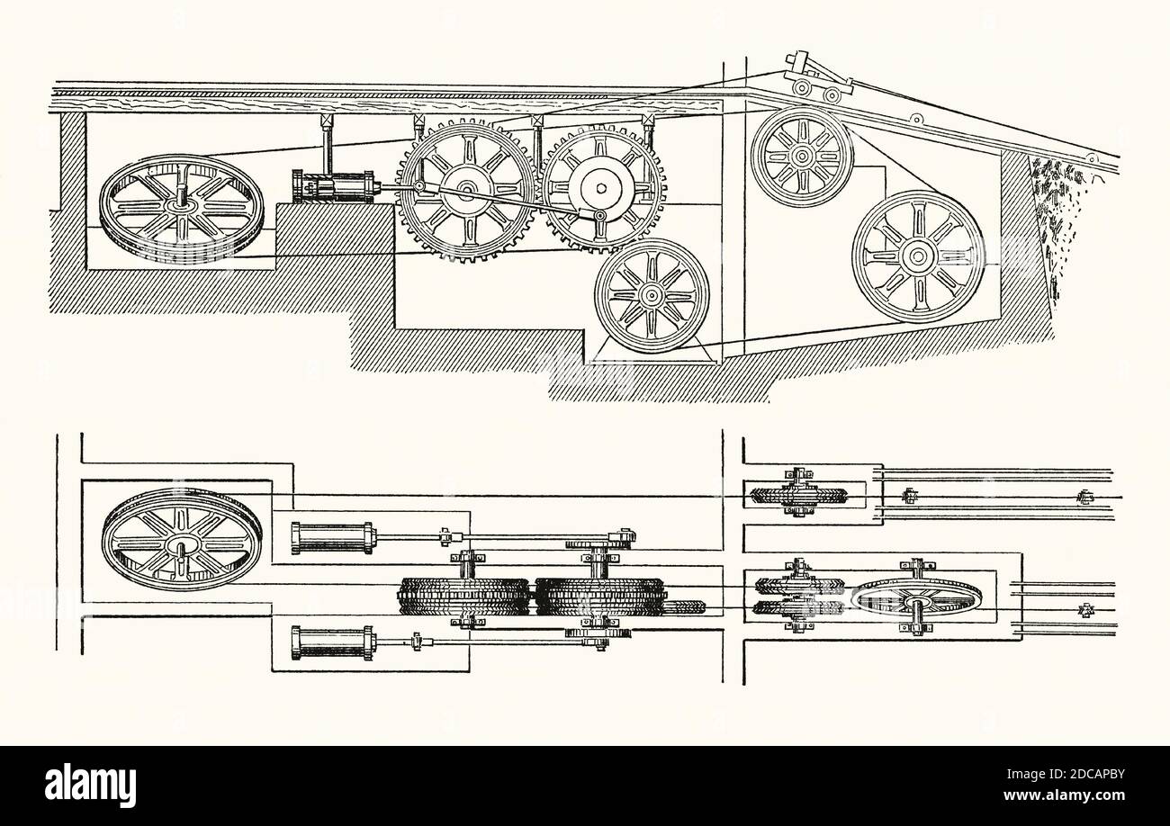 An old engraving of how an inclined plane works. It is from a Victorian ...