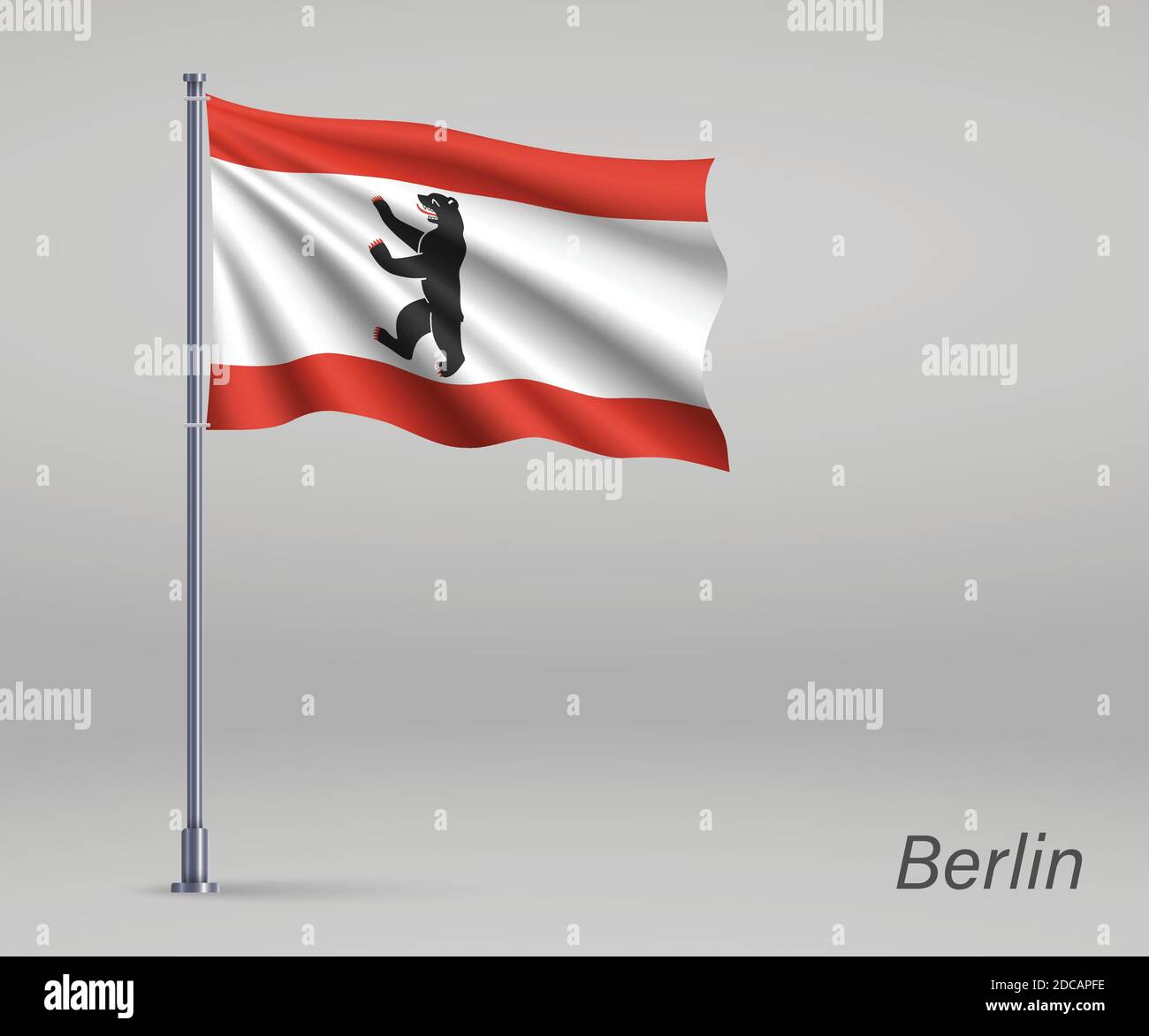 Waving flag of Berlin - state of Germany on flagpole. Template for ...