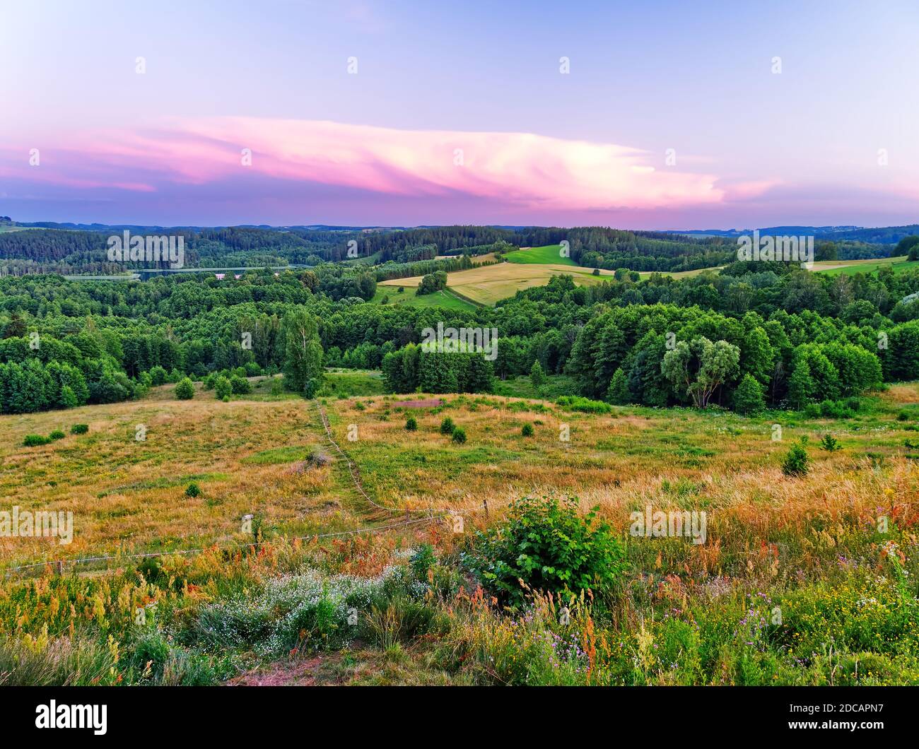 Landscape of full of beautiful hills Suwalszczyzna region in Poland ...