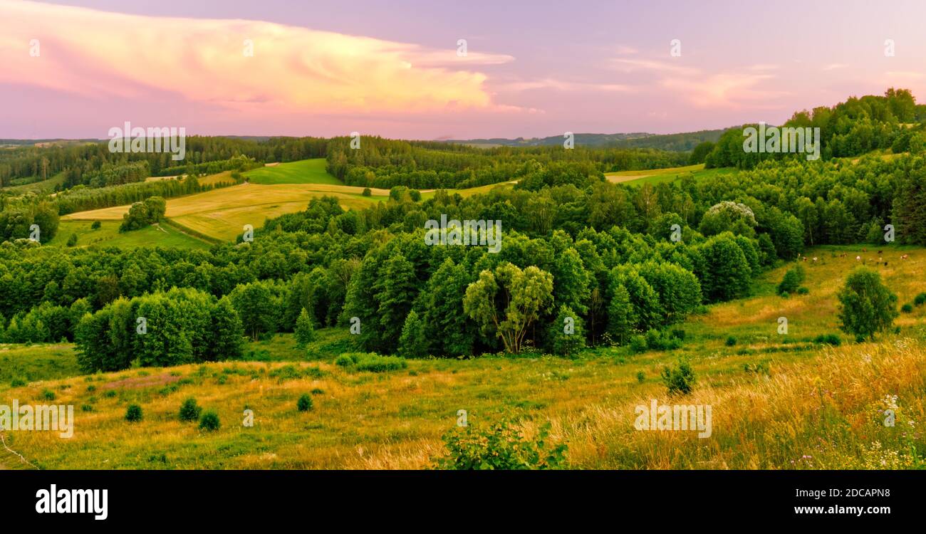 Landscape of full of beautiful hills Suwalszczyzna region in Poland ...