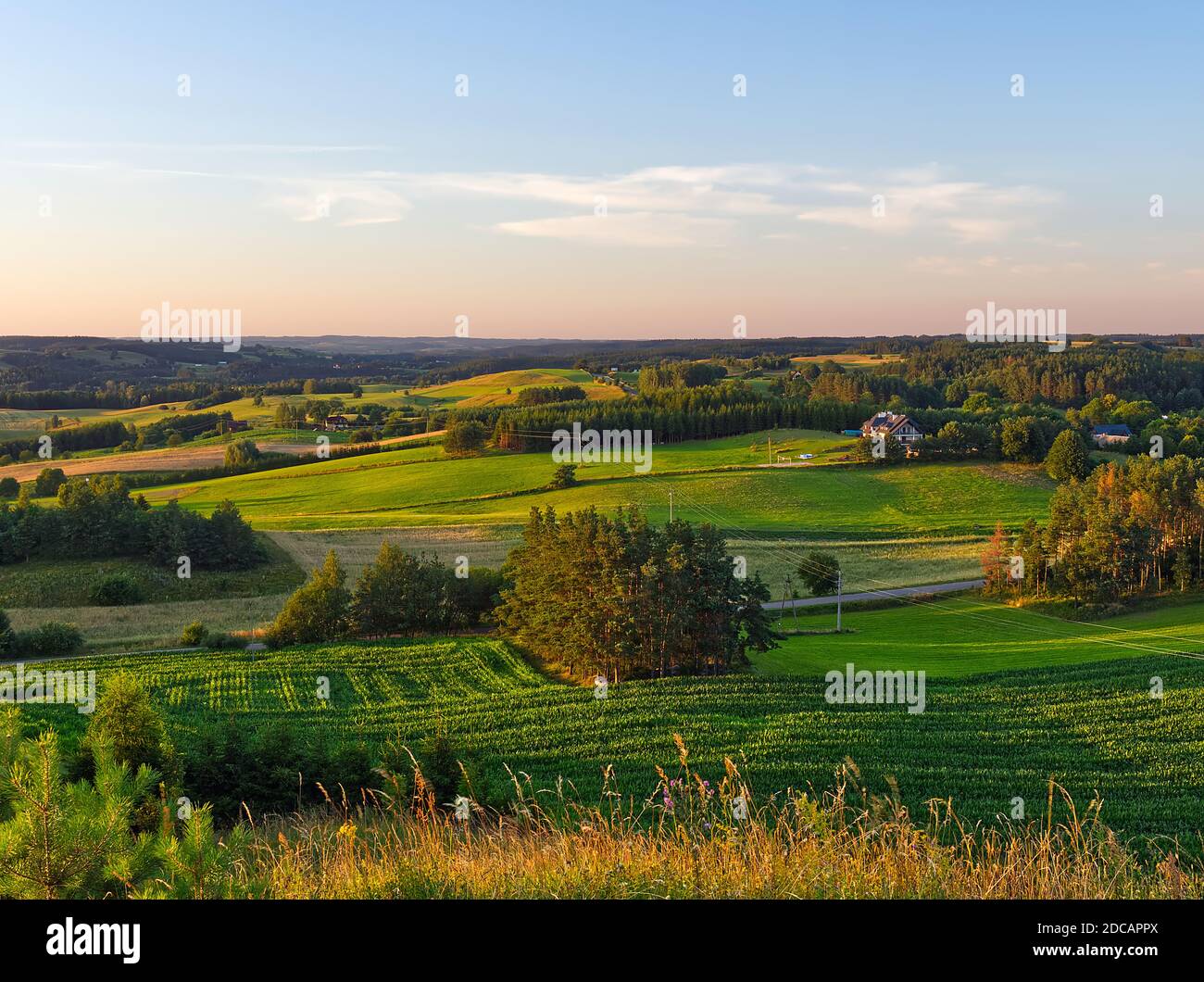 Landscape of full of beautiful hills Suwalszczyzna region in Poland ...