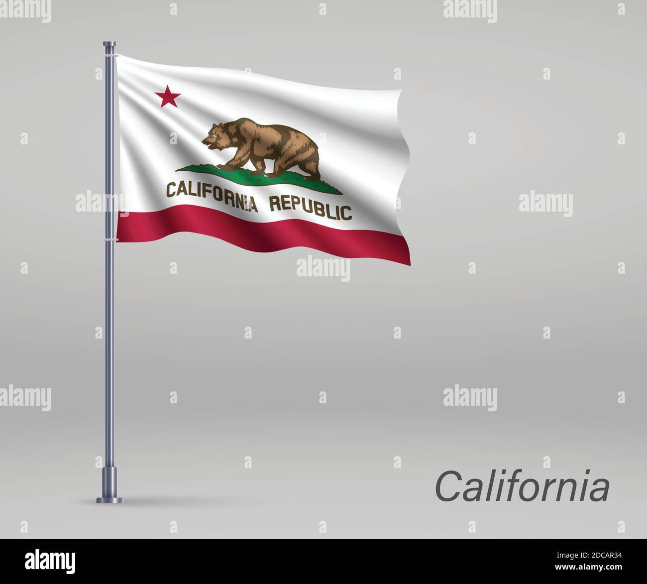 Waving flag of California - state of United States on flagpole ...