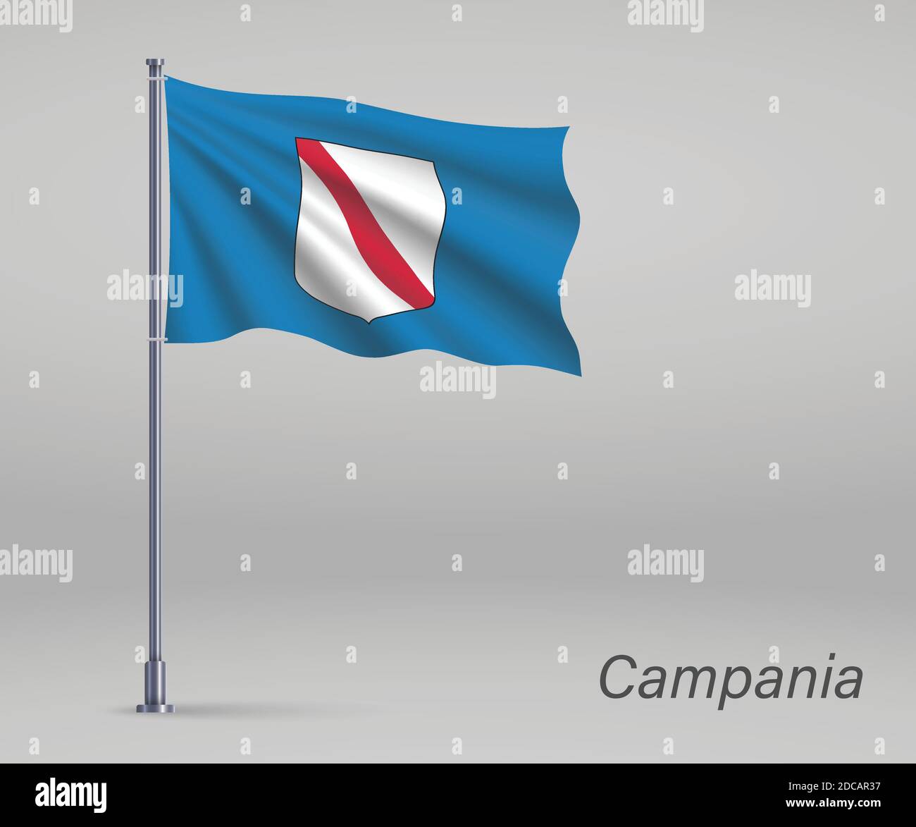 Waving flag of Campania - region of Italy on flagpole. Template for ...