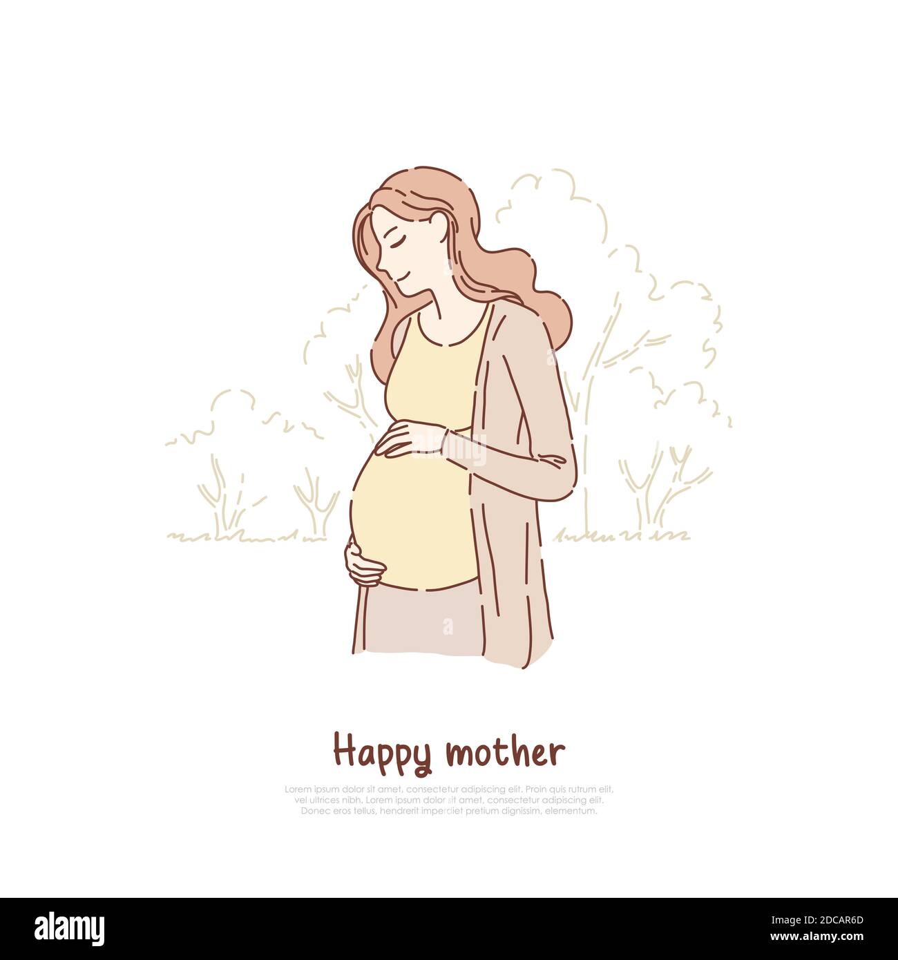 Happy pregnant, expectant woman, smiling lady awaiting baby, feminine ...