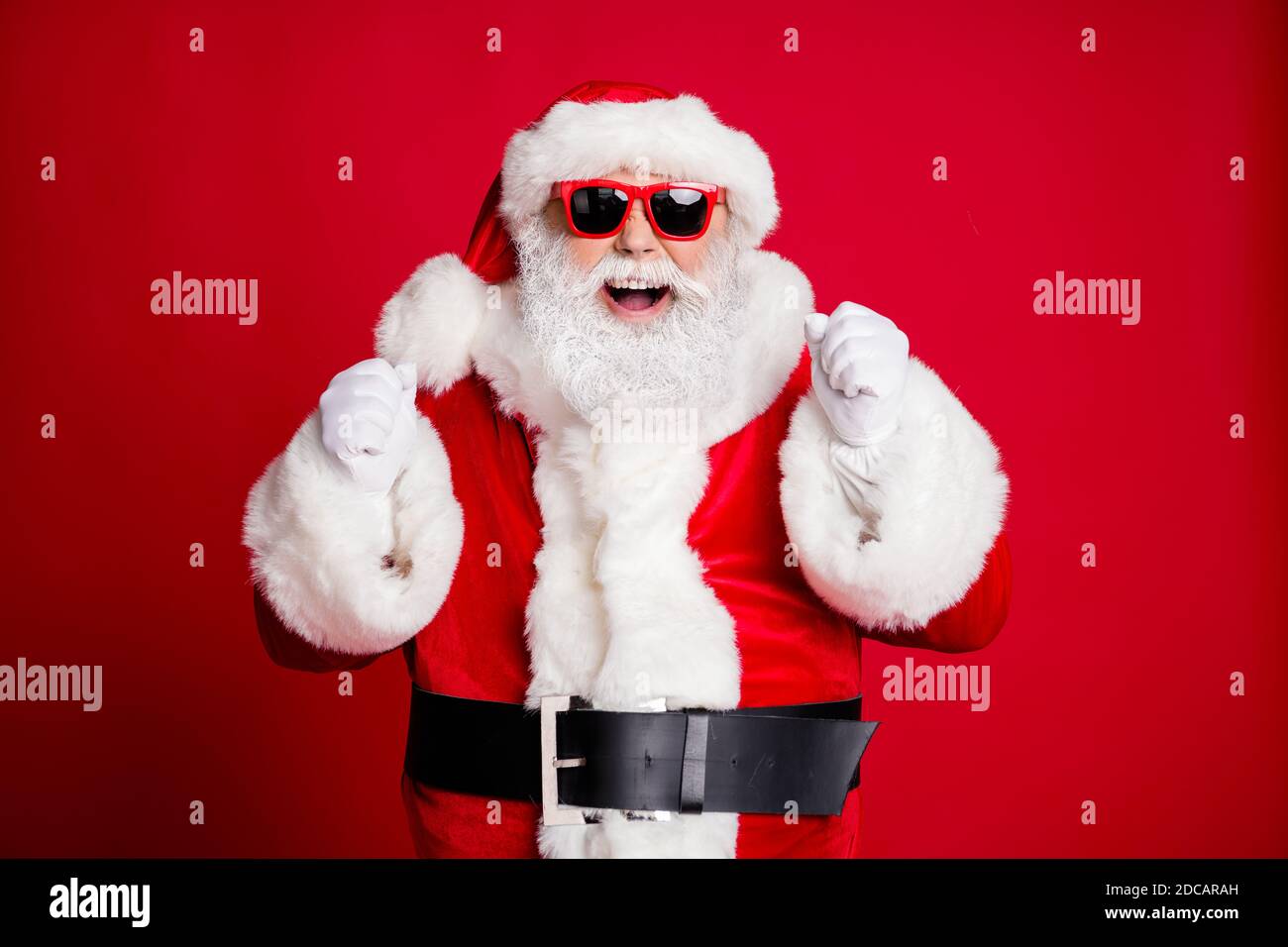 Portrait of his he nice handsome cheerful cheery glad bearded Santa ...