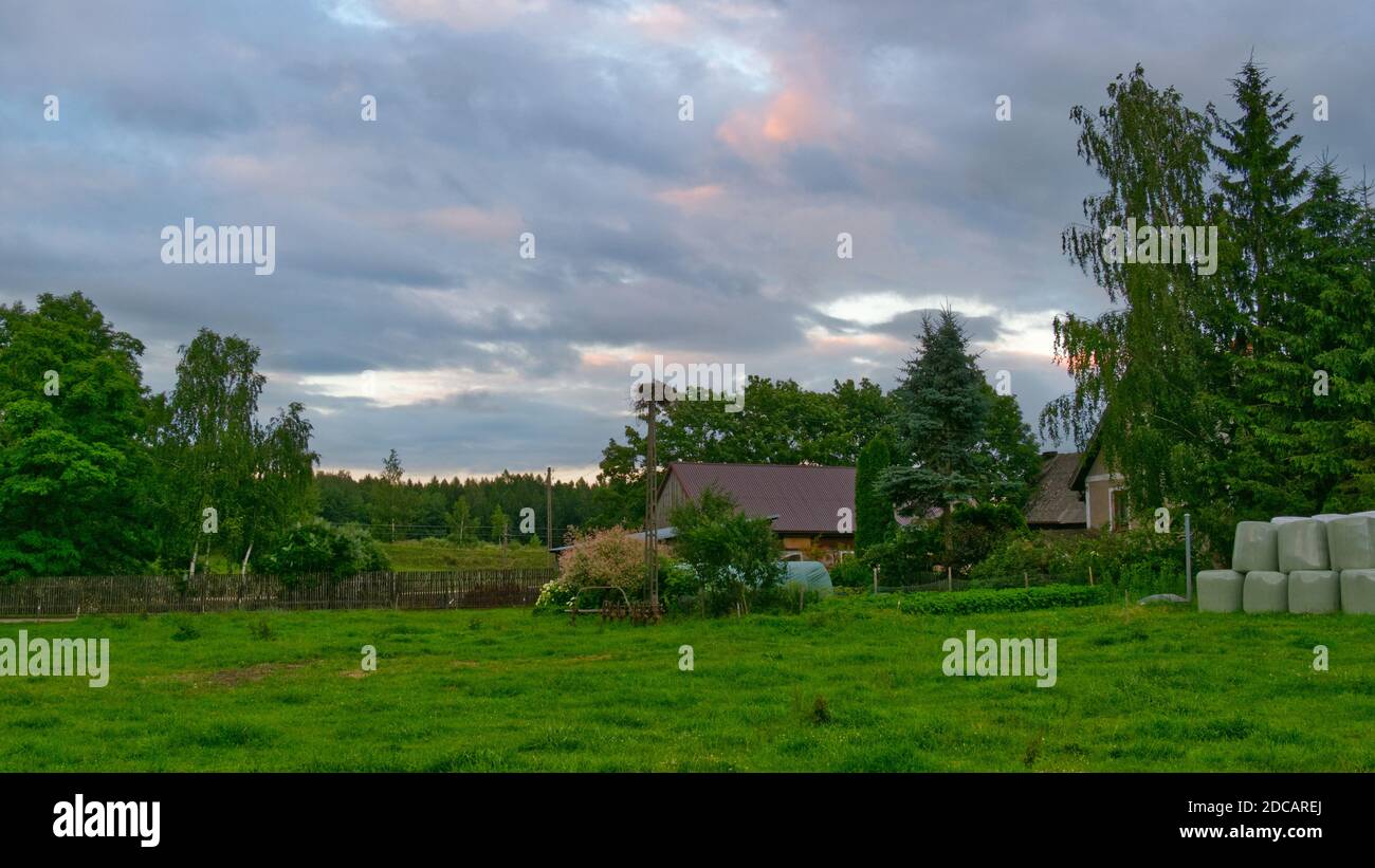 Peaceful Polish farms on beautiful countryside - on rural areas Stock ...