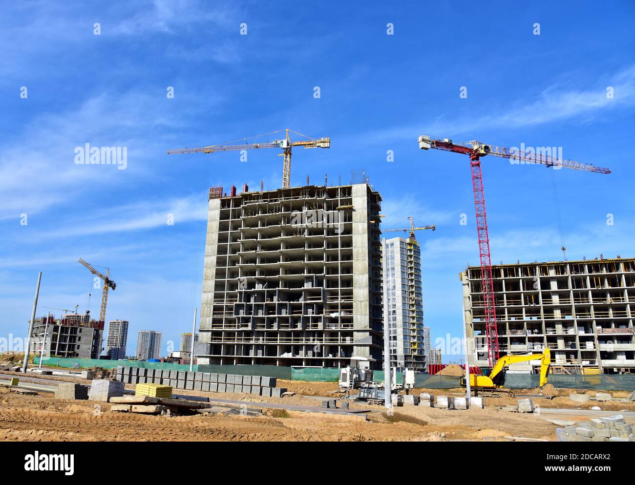 View on the large construction site . Facde of the modern multi-storey ...