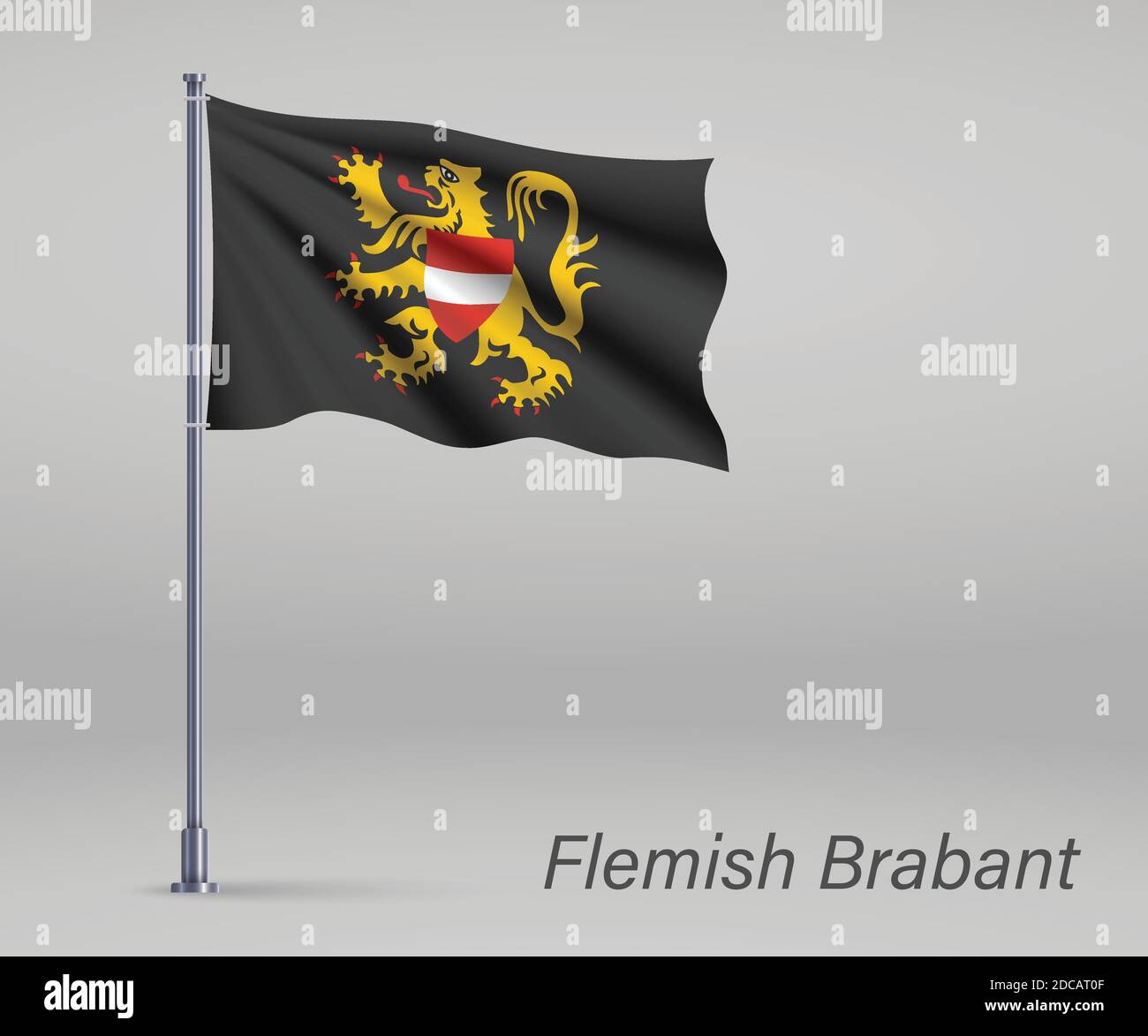 Waving flag of Flemish Brabant - province of Belgium on flagpole ...