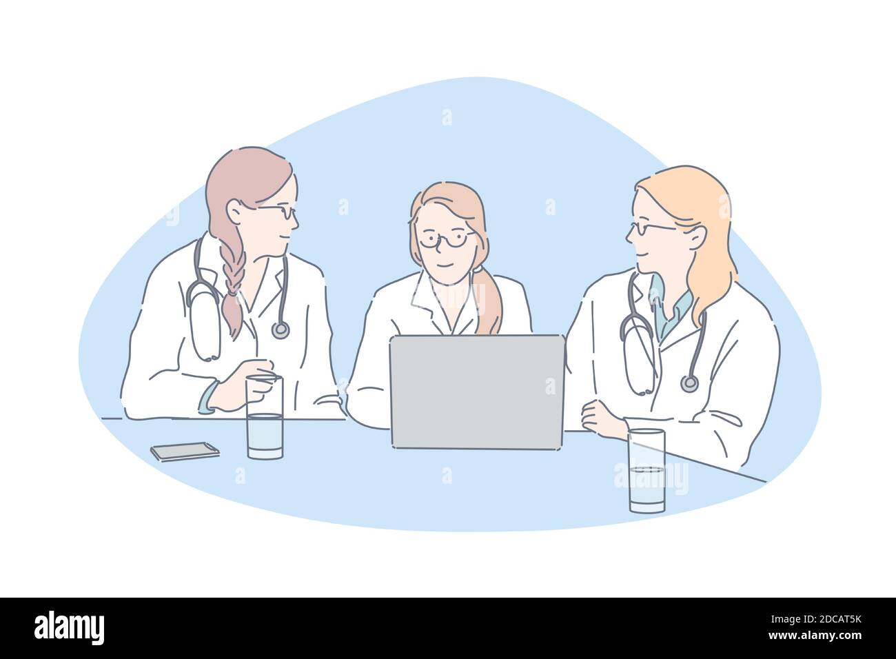 Doctors meeting, hospital staff, clinic personnel concept. Young women ...