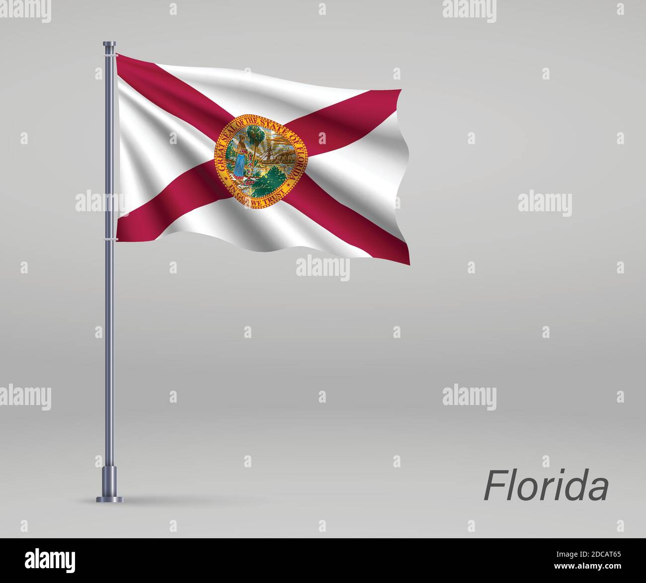 Waving flag of Florida - state of United States on flagpole. Template ...