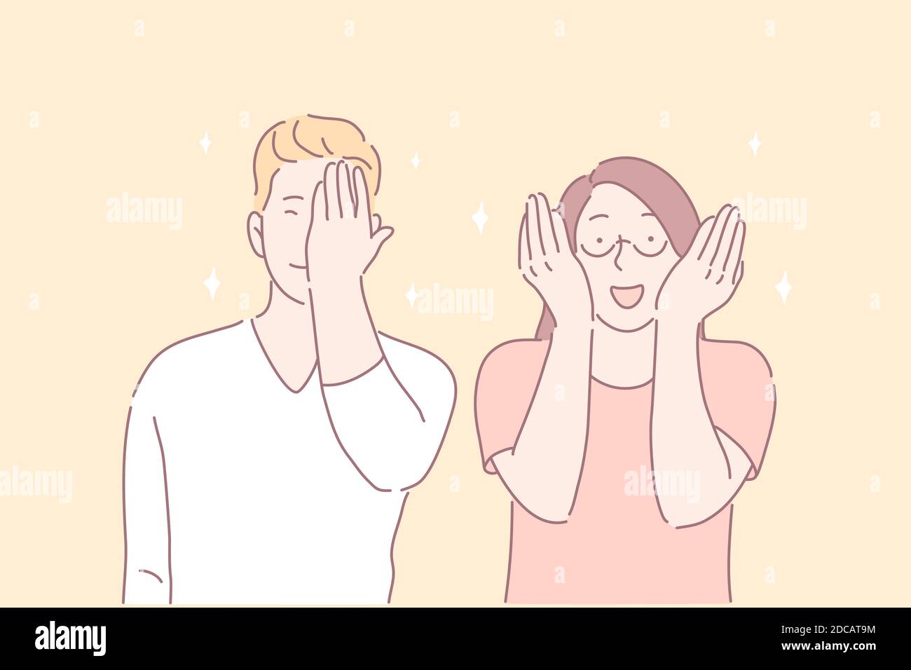 Facepalm gesture, joyful mood, funny situation concept. Young people ...