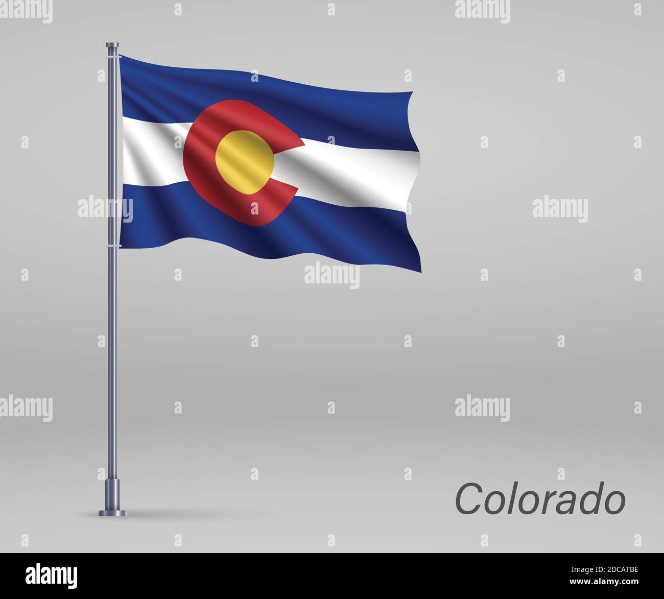 Waving flag of Colorado - state of United States on flagpole. Template ...