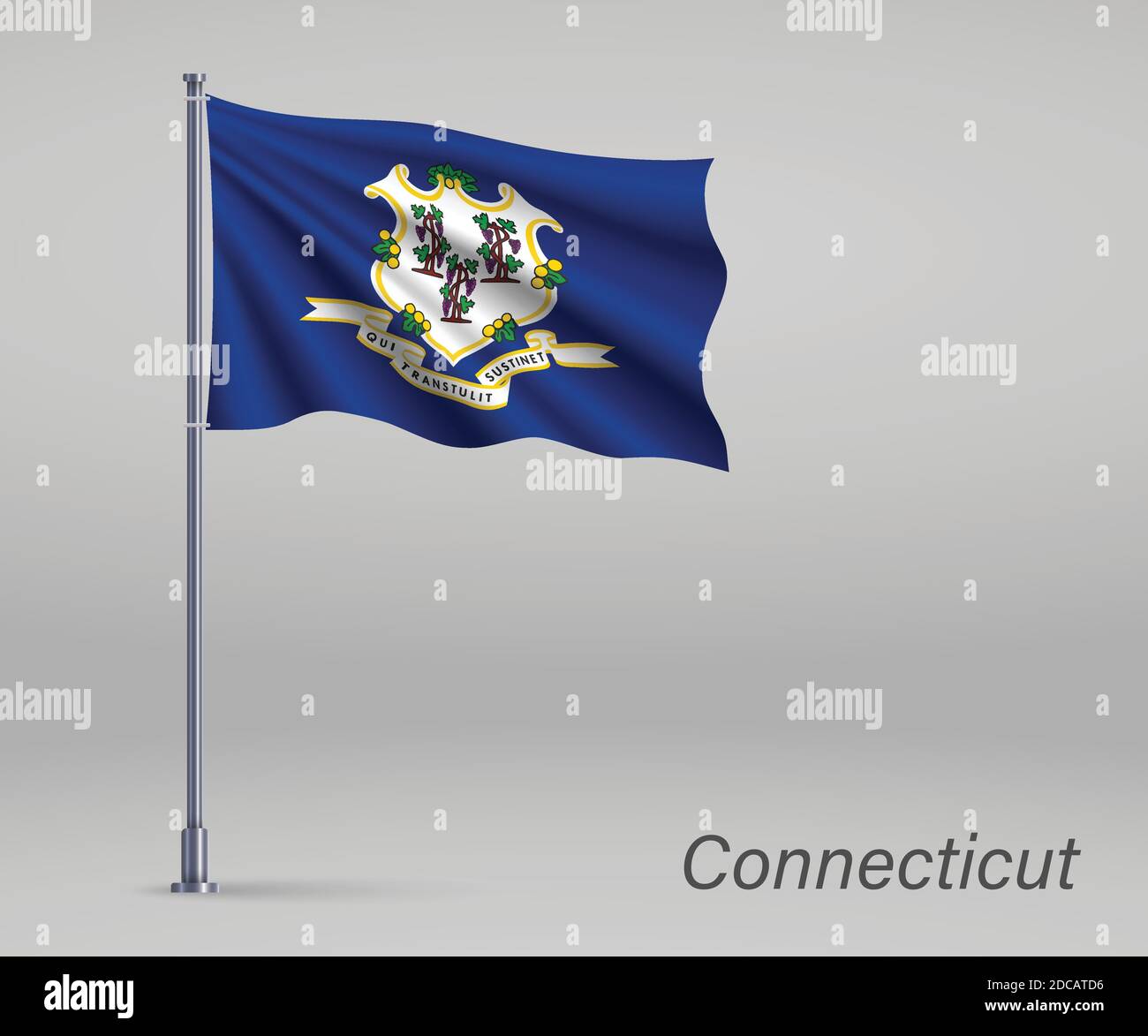 Waving flag of Connecticut - state of United States on flagpole ...