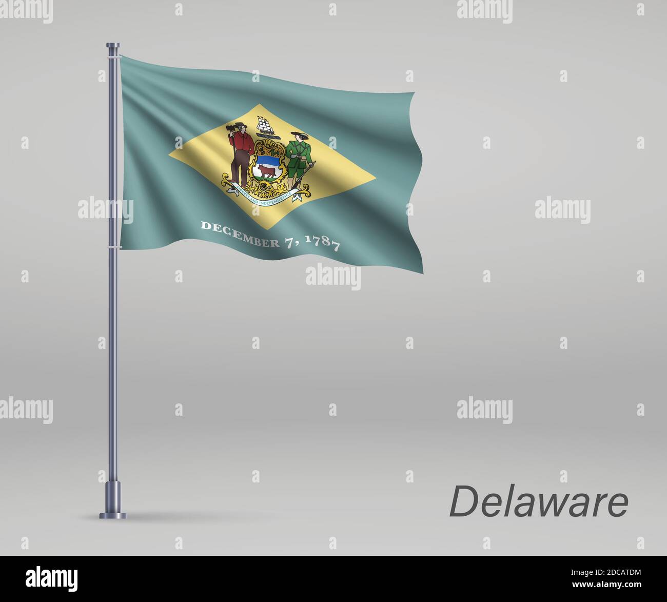 Waving flag of Delaware - state of United States on flagpole. Template ...