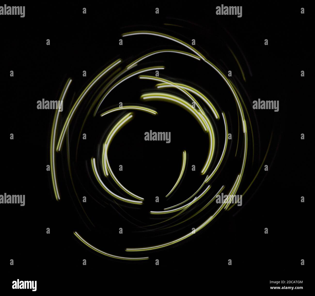 Yellow neon circle shape light isolated on black background Stock Photo ...