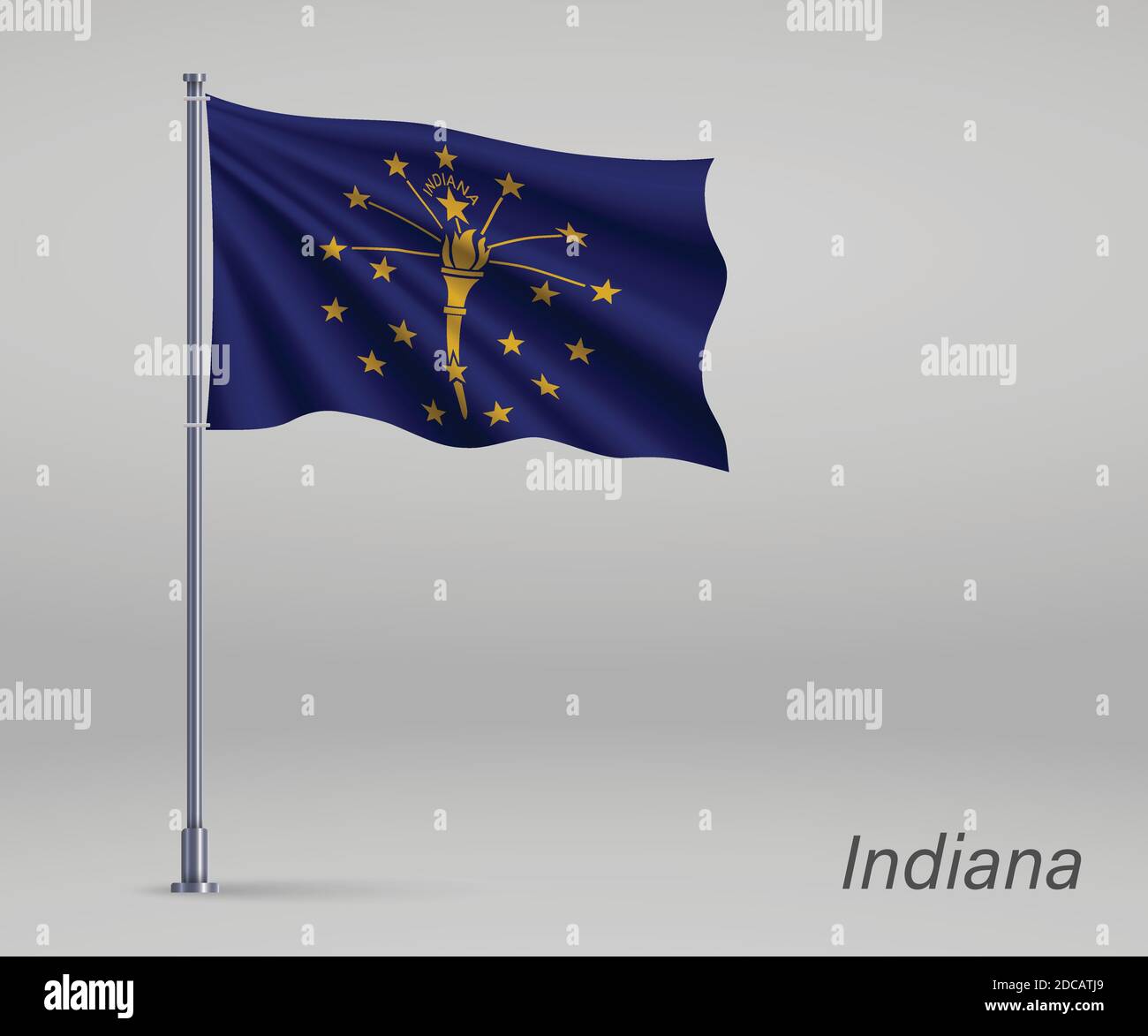 Waving flag of Indiana - state of United States on flagpole. Template ...