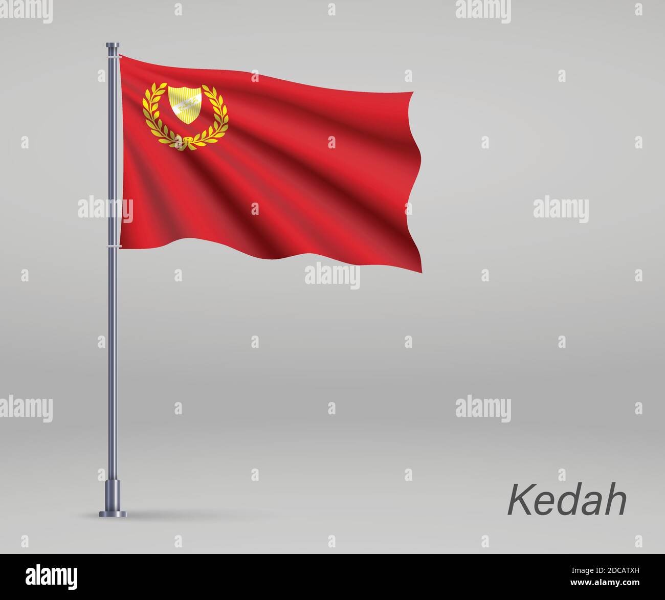 Waving flag of Kedah - state of Malaysia on flagpole. Template for ...