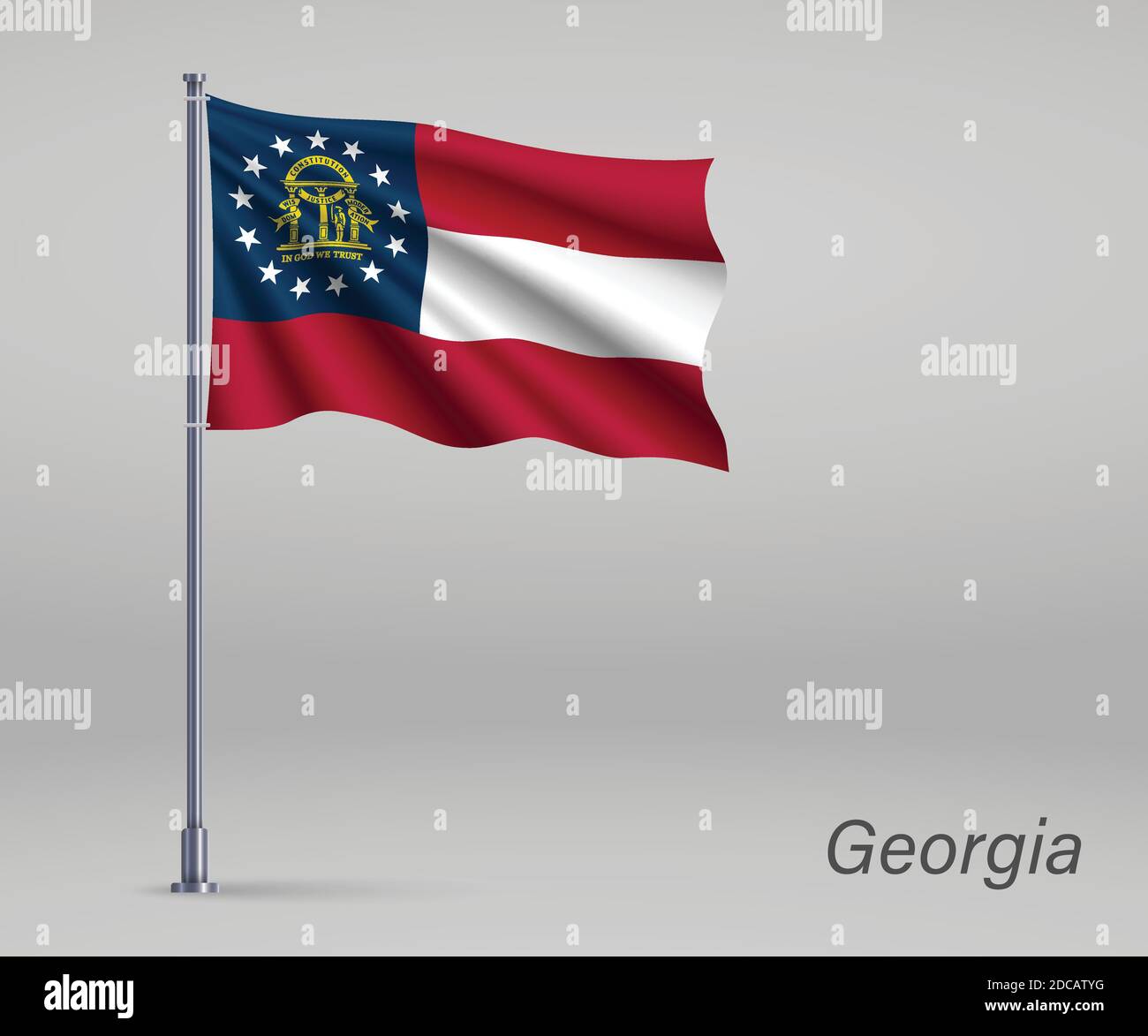 Waving flag of Georgia - state of United States on flagpole. Template ...