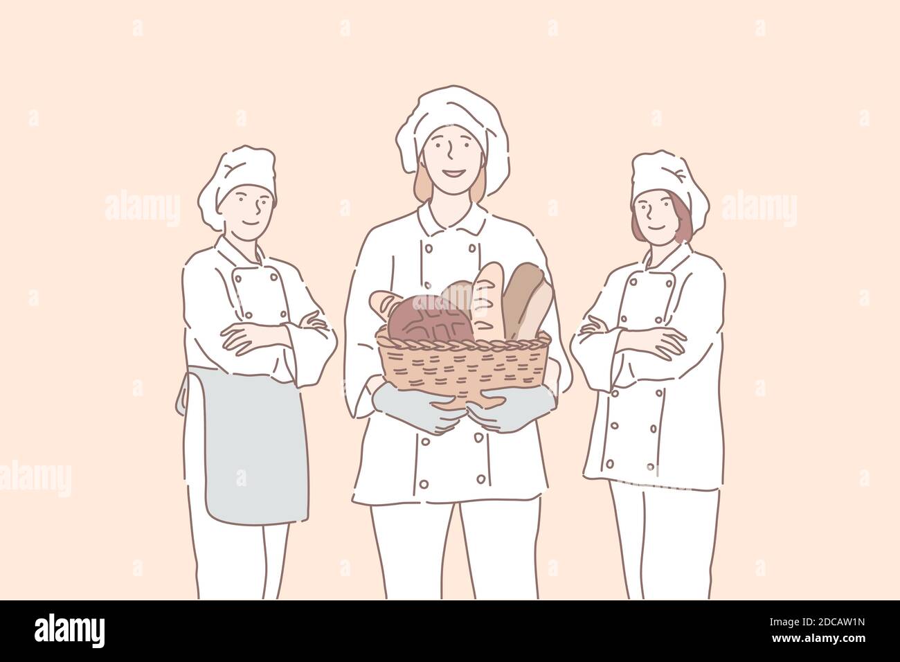 Baker, advertising, cook, business concept. Young happy people, men and ...