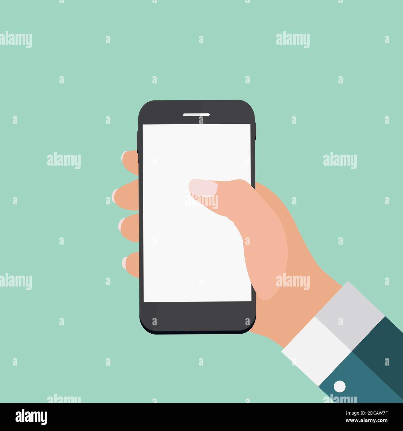 Hand with Abstract Mobile Phone Template in Modern Flat Style ...