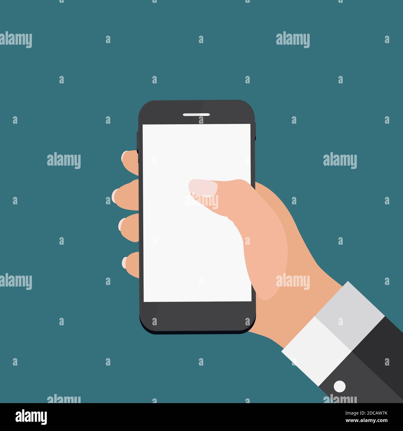 Hand with Abstract Mobile Phone Template in Modern Flat Style ...