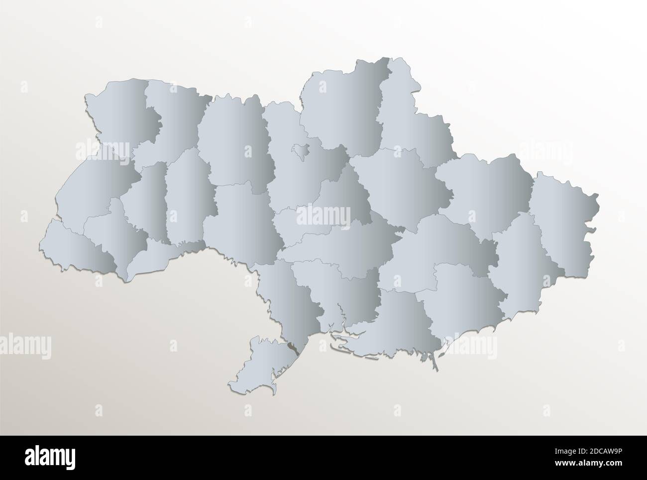 Ukraine map, administrative division with names, white blue card paper ...