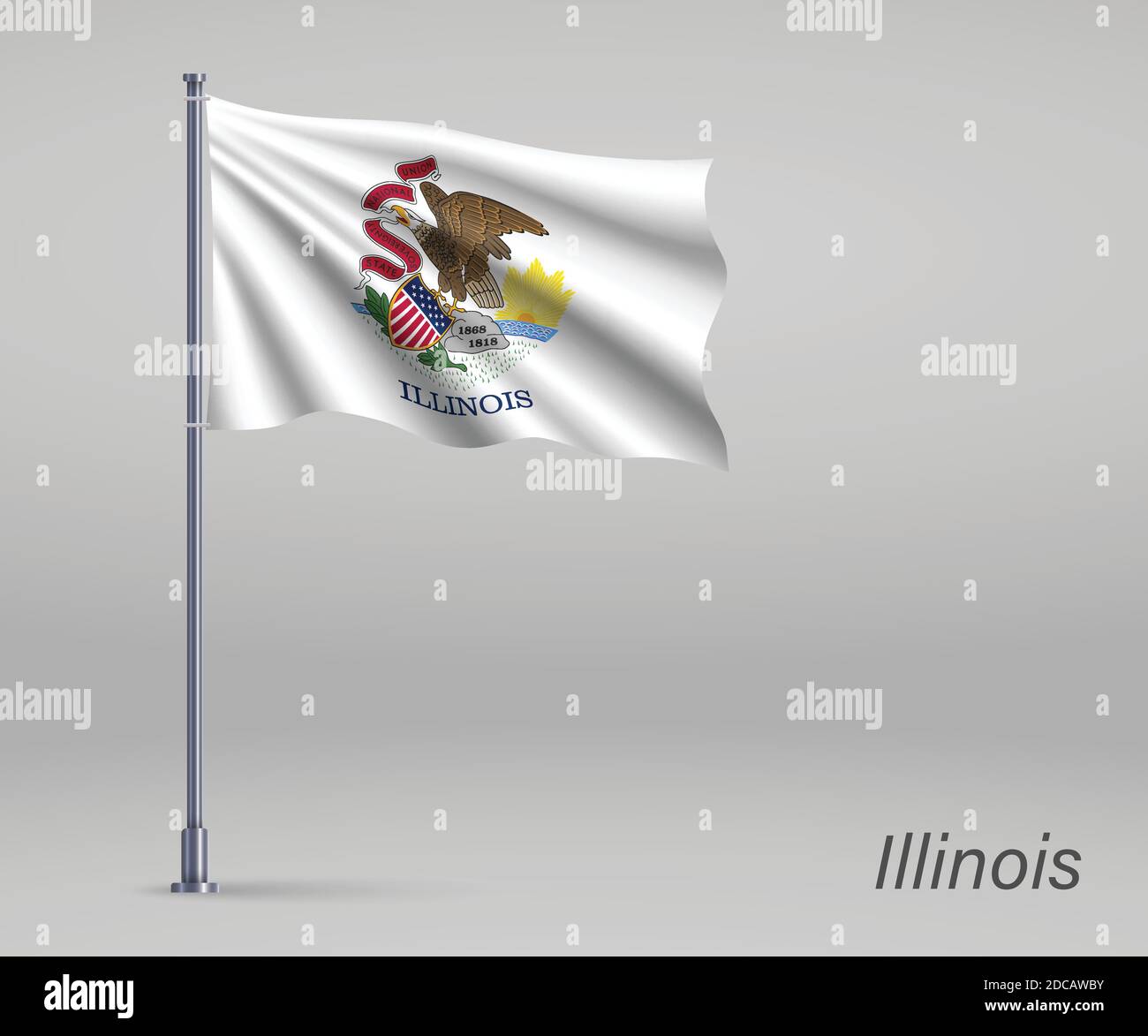 Waving flag of Illinois - state of United States on flagpole. Template ...