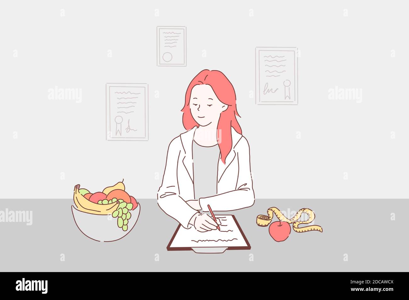 Balanced diet for weight control concept. Dietitian writing healthy ...