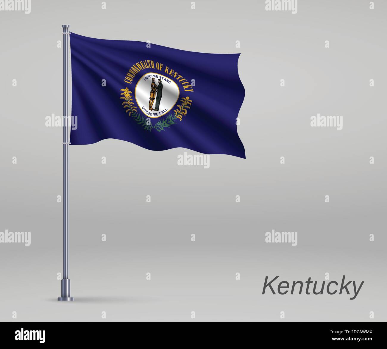 Waving flag of Kentucky - state of United States on flagpole. Template ...