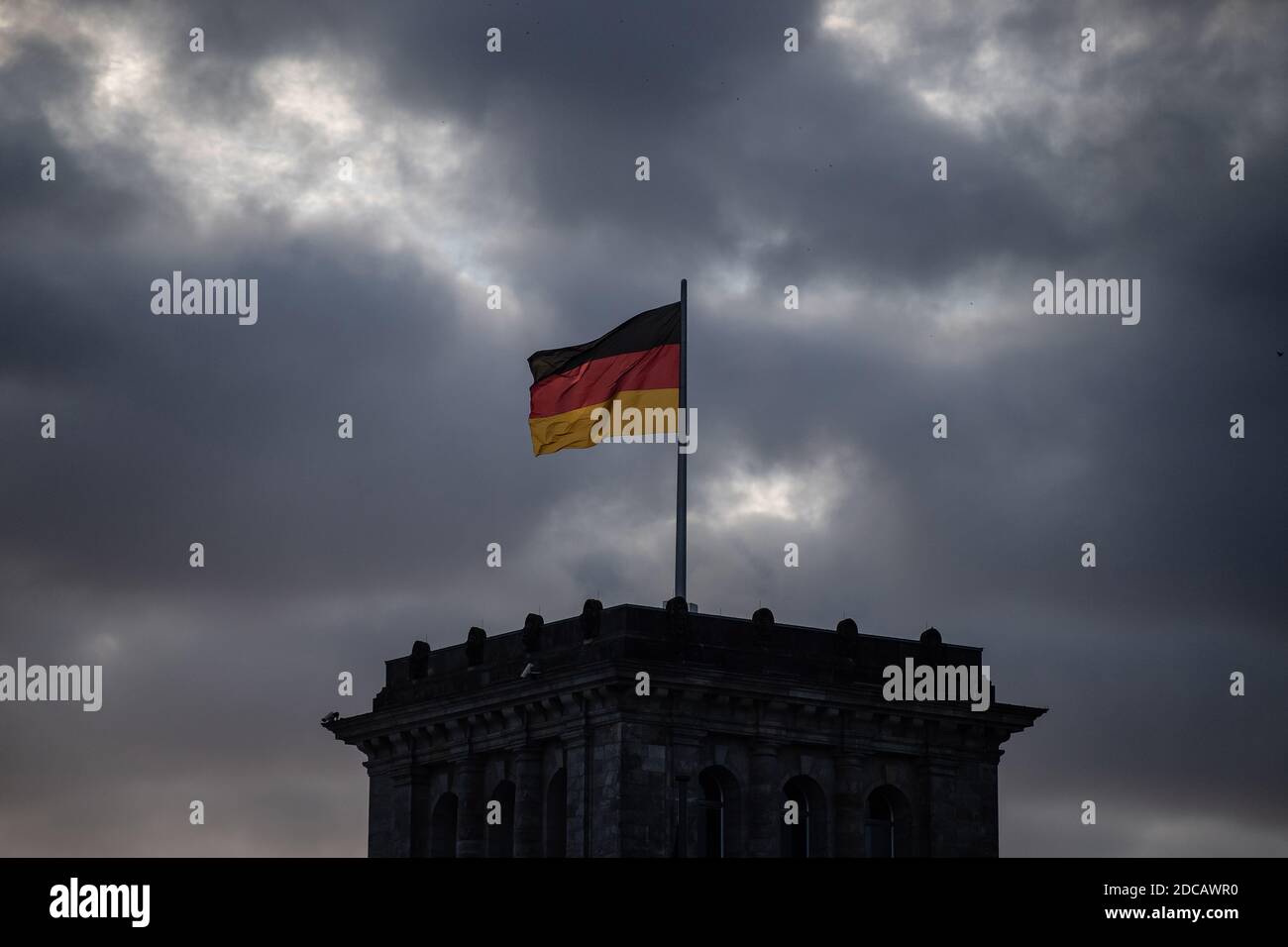 Berlin, Germany. 22nd Oct, 2020. A German flag can be seen on a tower ...