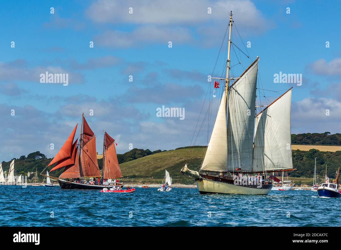 Tall ships, Falmouth, in Carrick Roads; 2014; Cornwall; UK Stock Photo ...