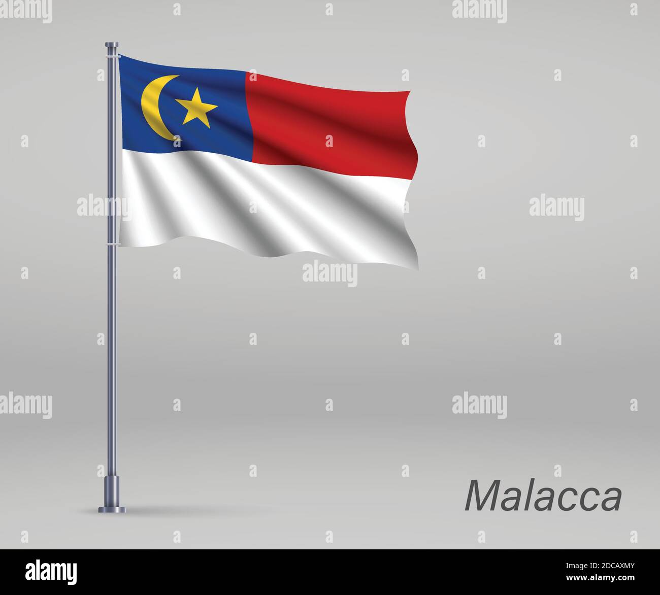 Waving flag of Malacca - state of Malaysia on flagpole. Template for ...