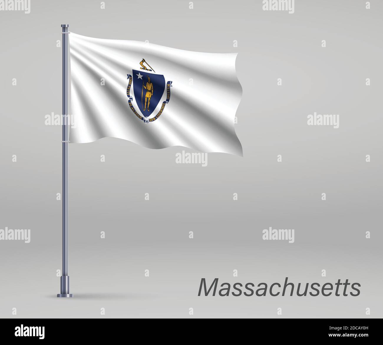 Waving flag of Massachusetts - state of United States on flagpole ...