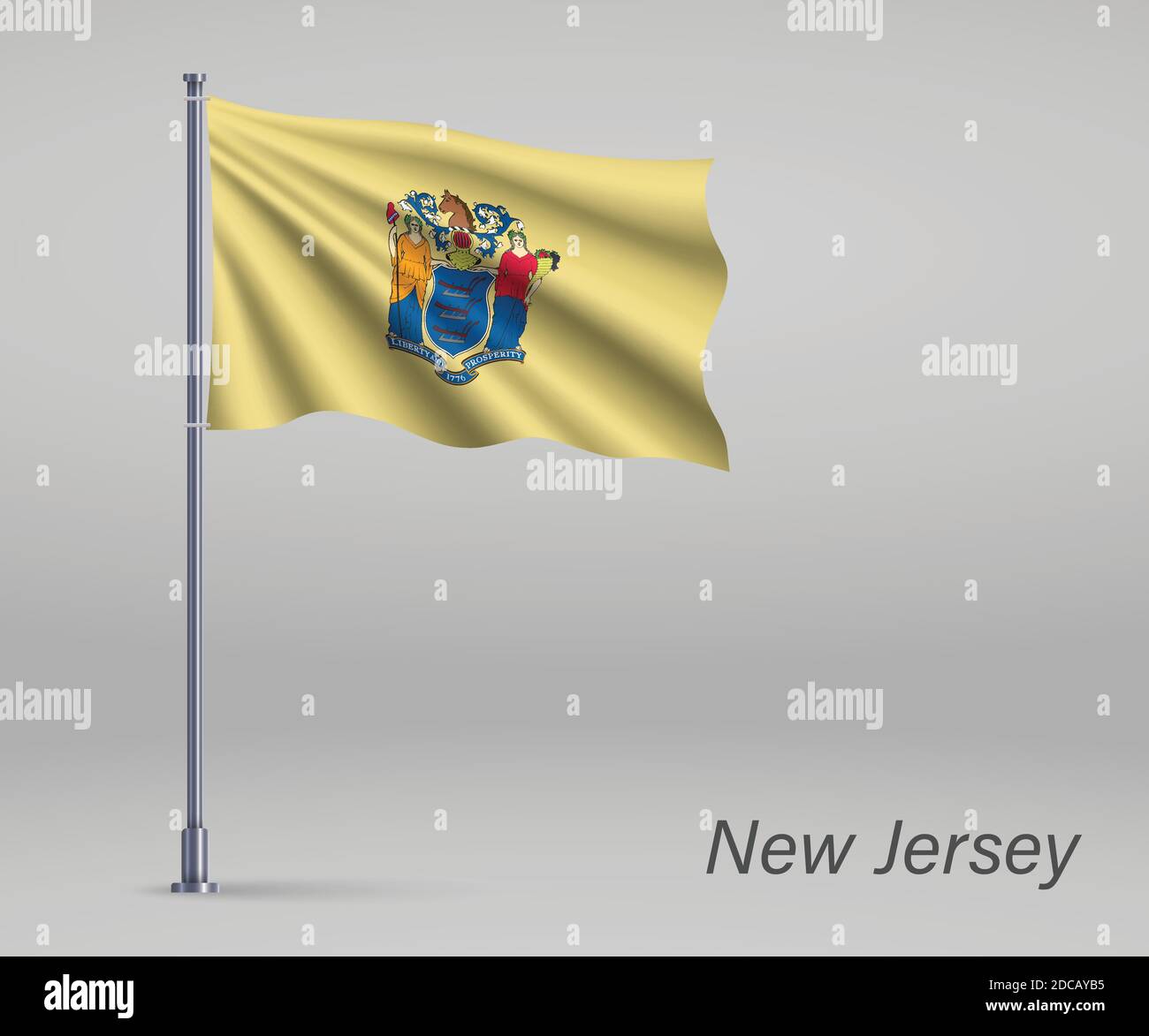 Waving flag of New Jersey - state of United States on flagpole ...