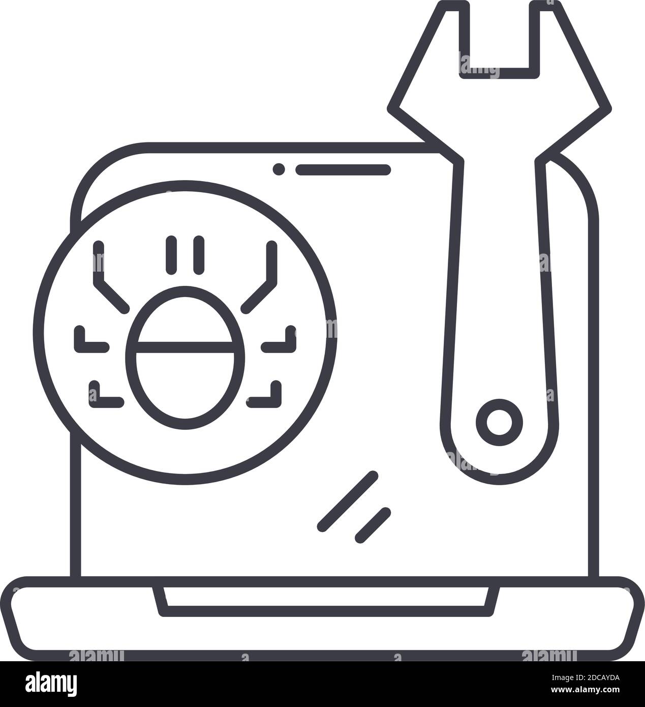 Debug icon, linear isolated illustration, thin line vector, web design ...