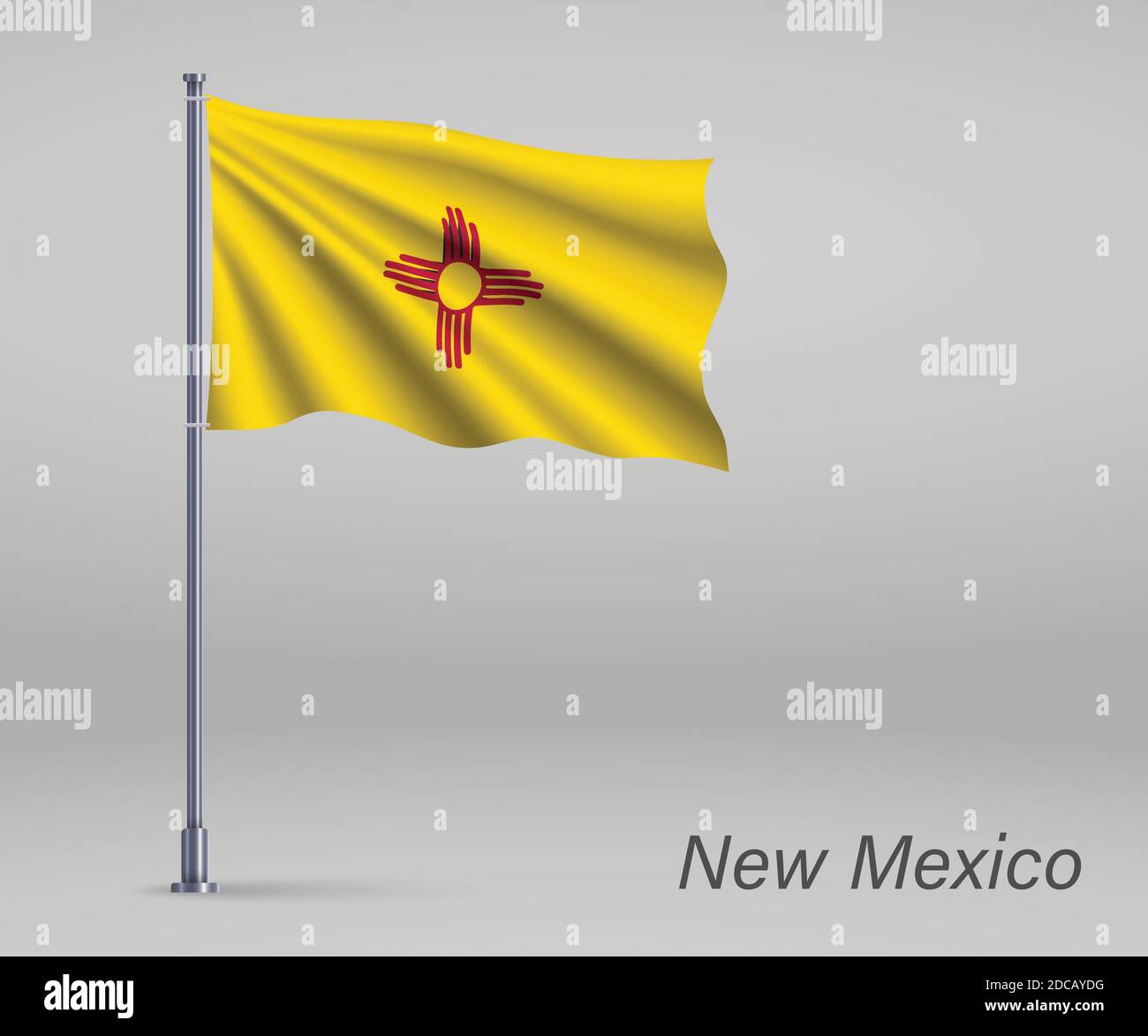 Waving flag of New Mexico - state of United States on flagpole ...
