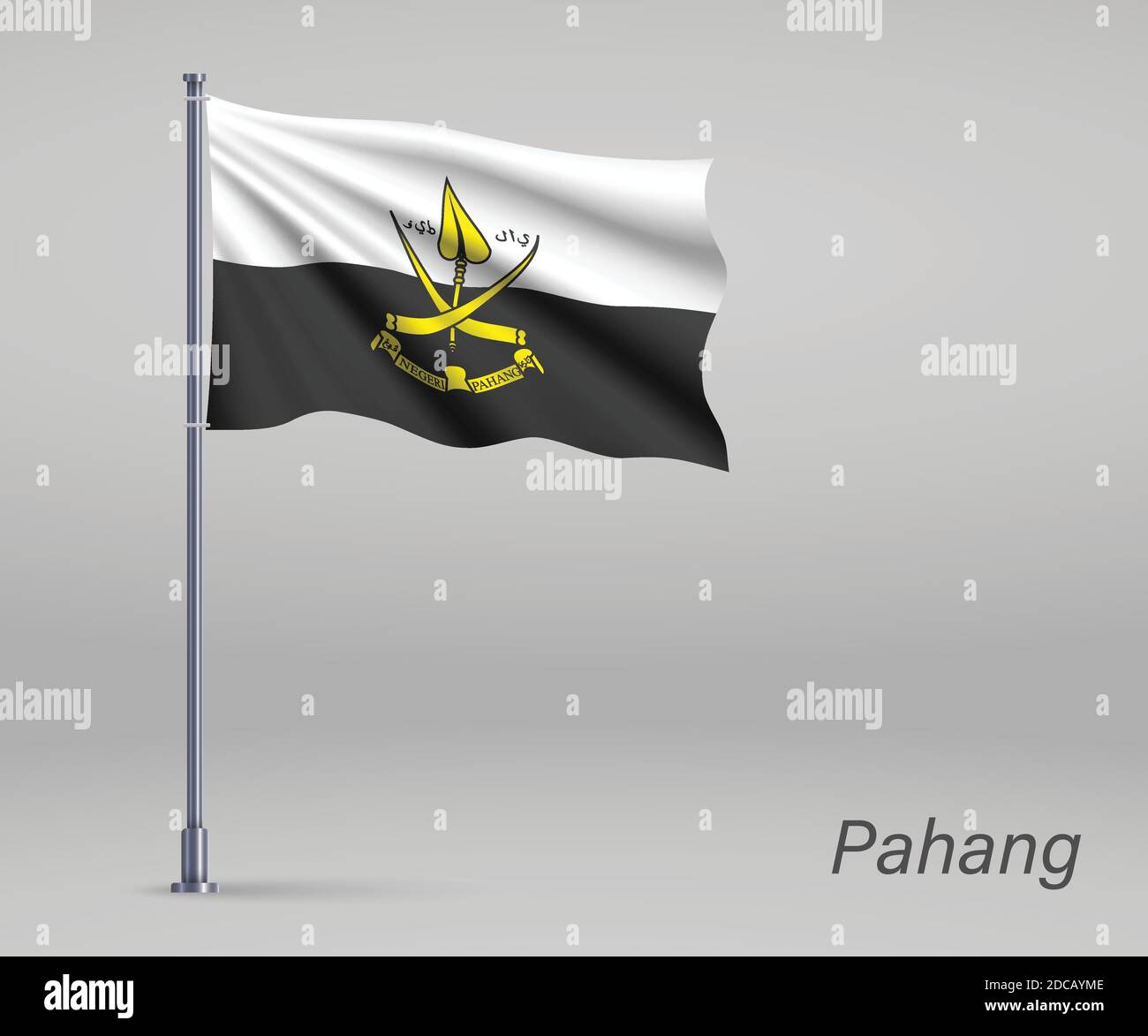Waving flag of Pahang - state of Malaysia on flagpole. Template for ...