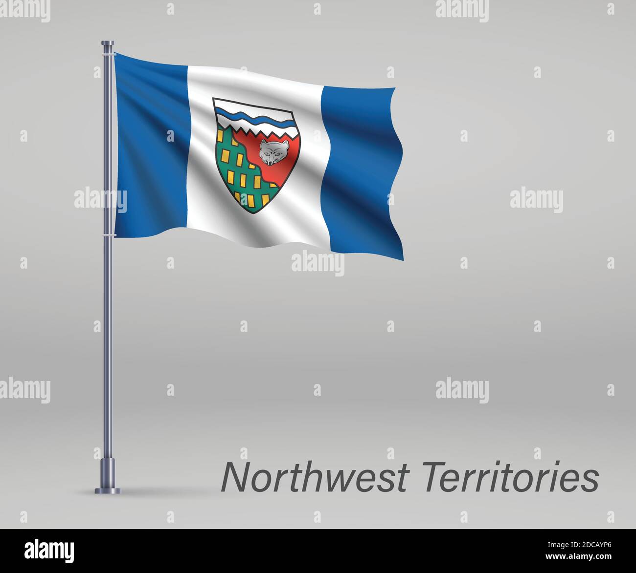 Waving flag of Northwest Territories - province of Canada on flagpole ...