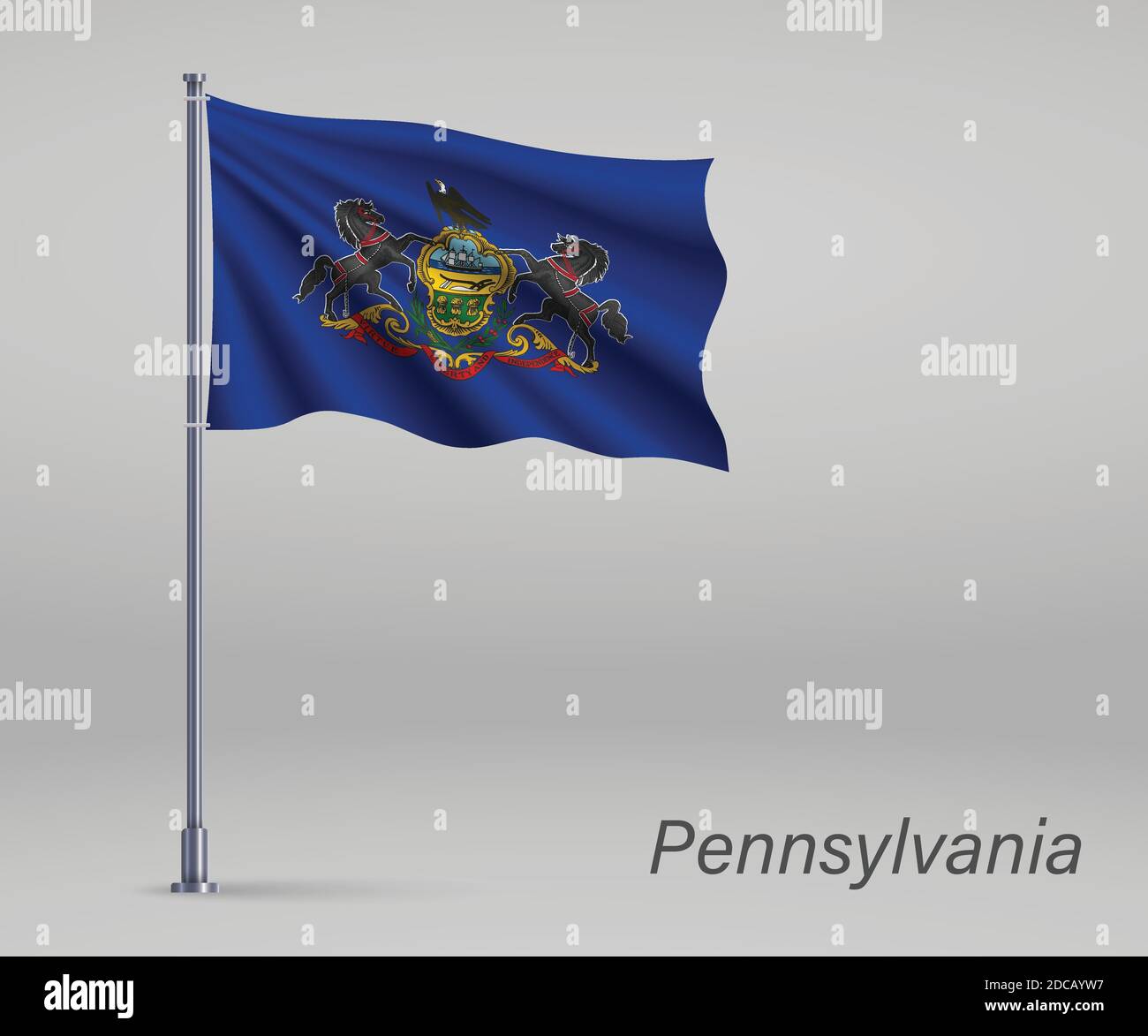 Waving flag of Pennsylvania - state of United States on flagpole ...