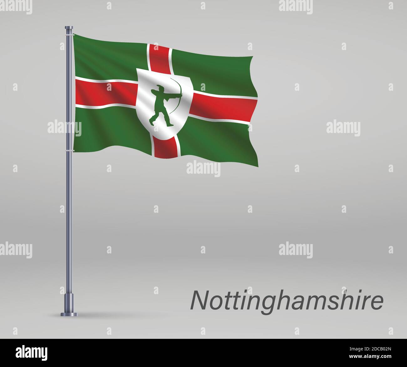 Waving flag of Nottinghamshire - county of England on flagpole ...