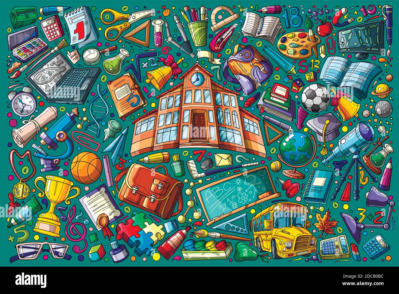 Hand drawn back to school doodle set vector illustration background ...