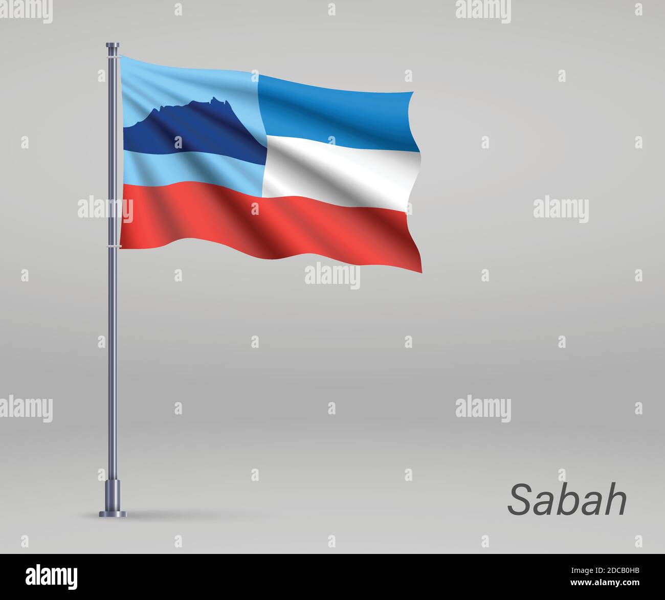 Waving flag of Sabah - state of Malaysia on flagpole. Template for ...