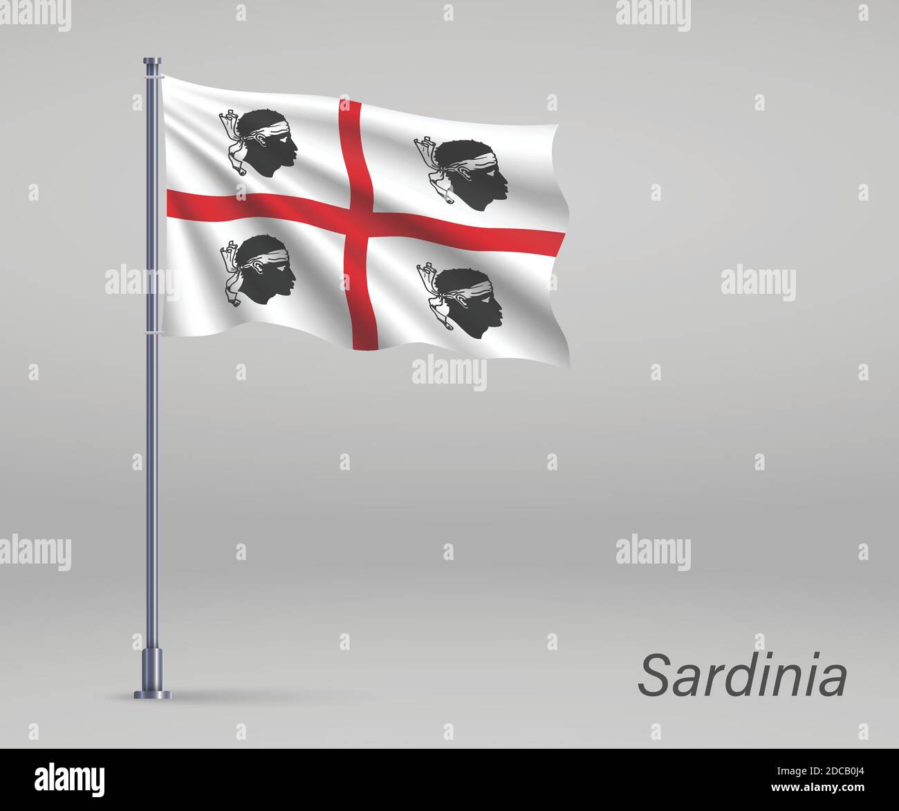 Waving flag of Sardinia - region of Italy on flagpole. Template for ...