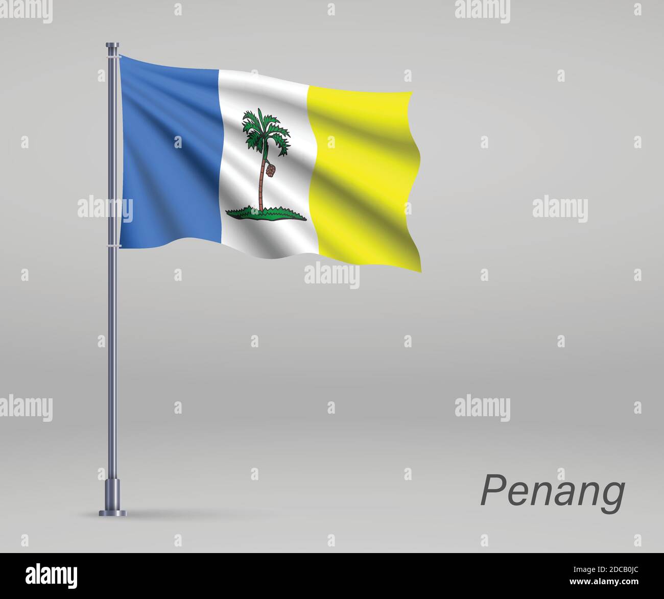 Waving flag of Penang - state of Malaysia on flagpole. Template for ...