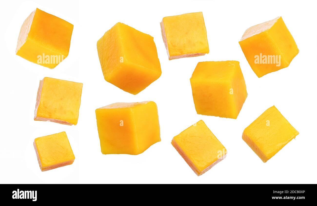Set of mango cubes isolated on a white background Stock Photo - Alamy
